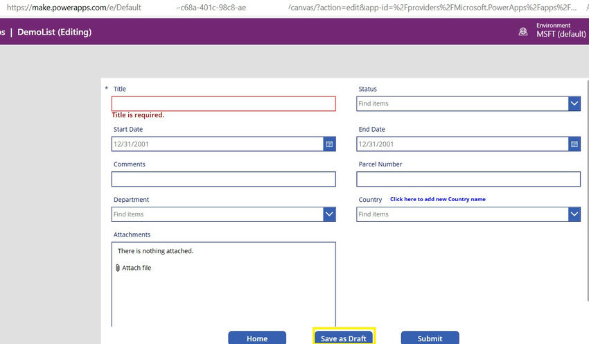 Save as draft and Submit with required, optional functionality and by default required ...